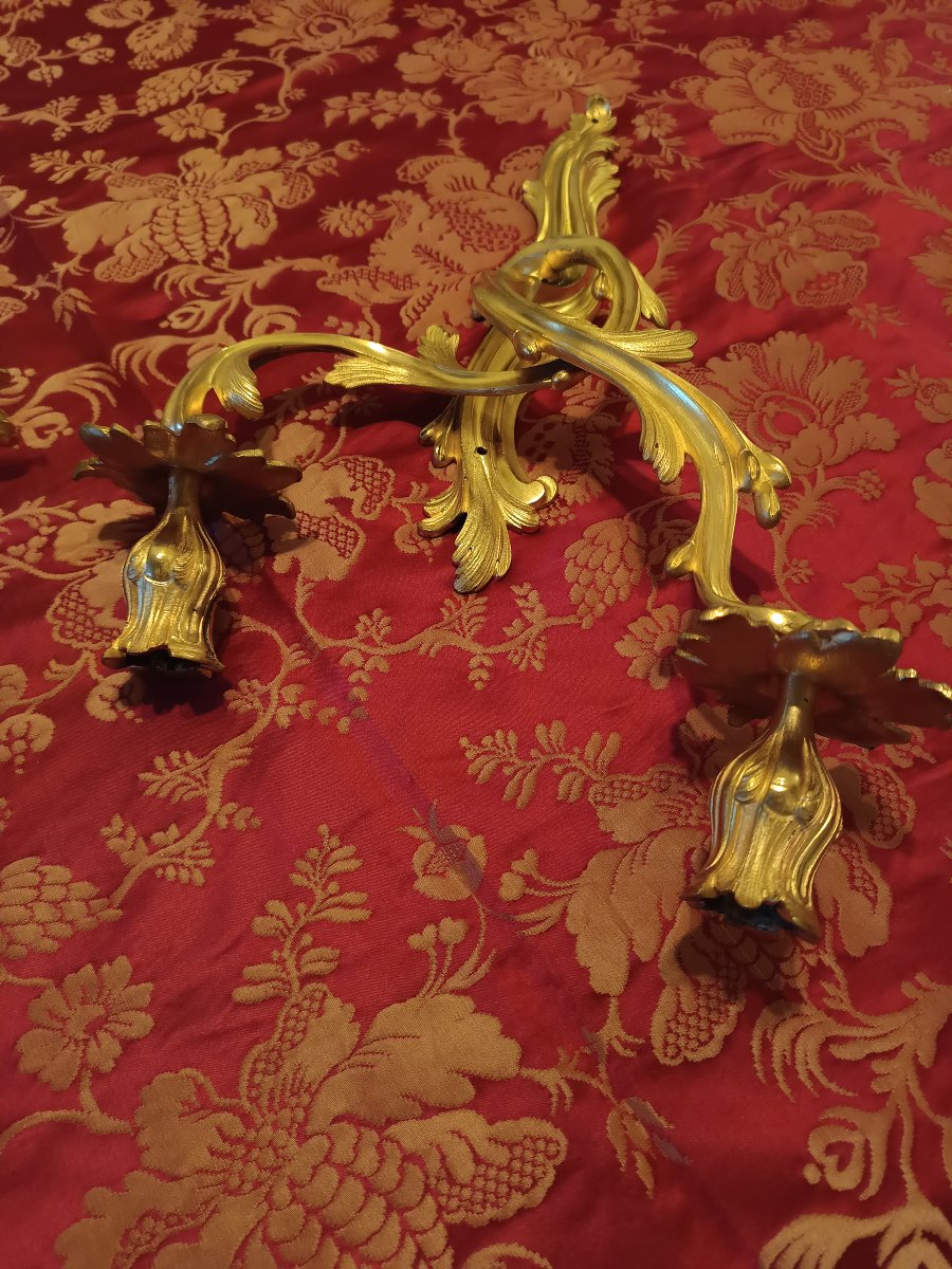 Proantic: Pair Of Gilded Bronze Wall Sconces In The Louis XV Style, La