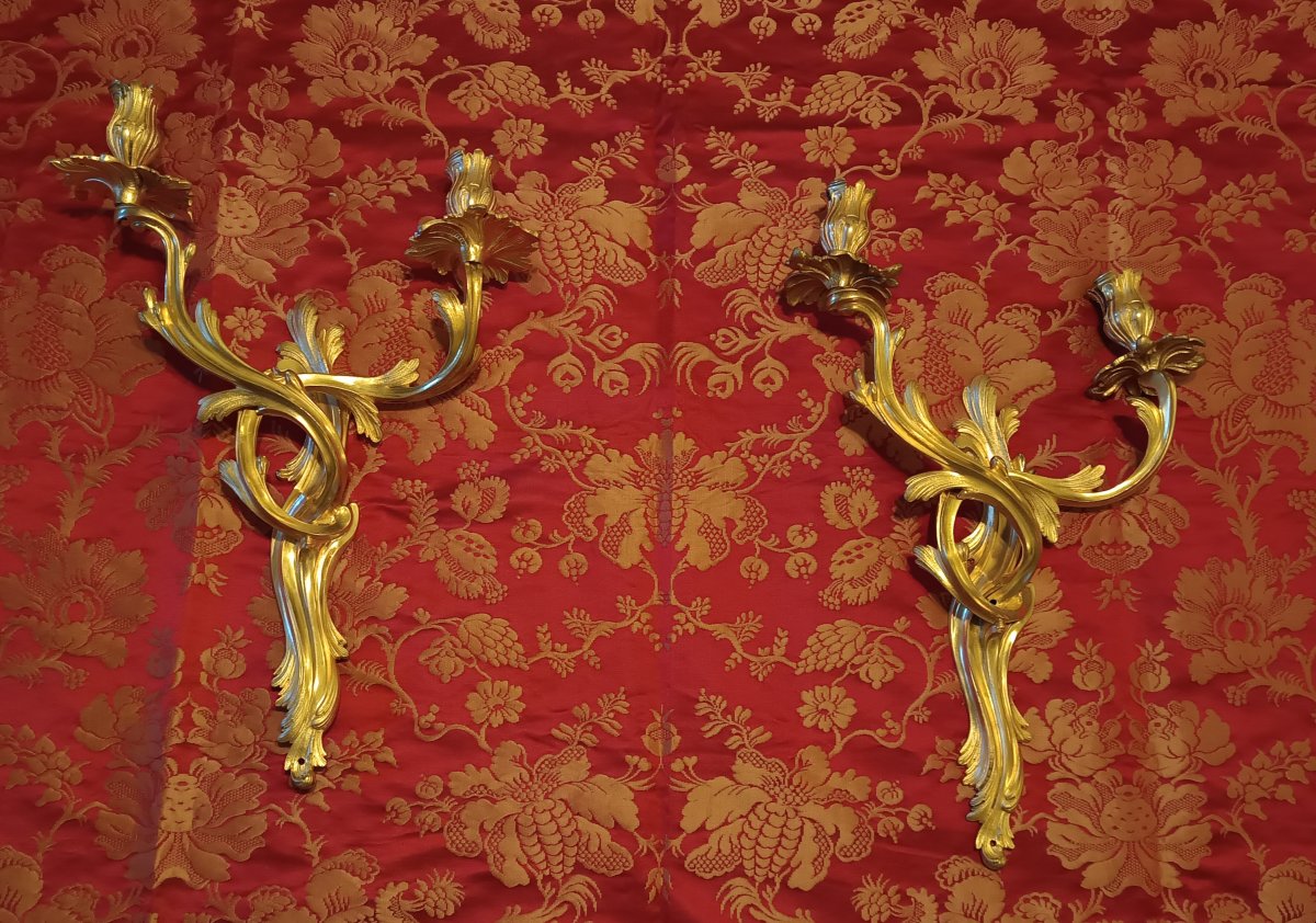Proantic: Pair Of Gilded Bronze Wall Sconces In The Louis XV Style, La