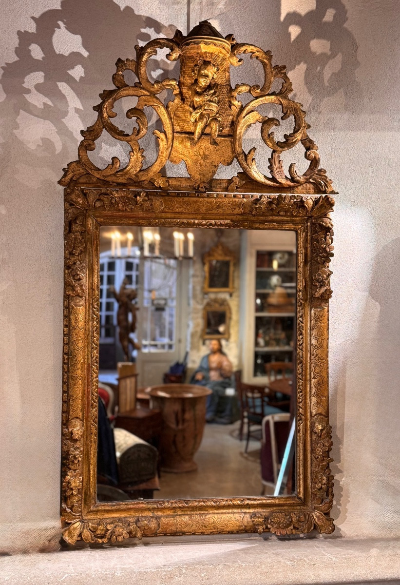 Proantic: Important Louis XIV Mirror With A Sculpted Pediment, Putto I