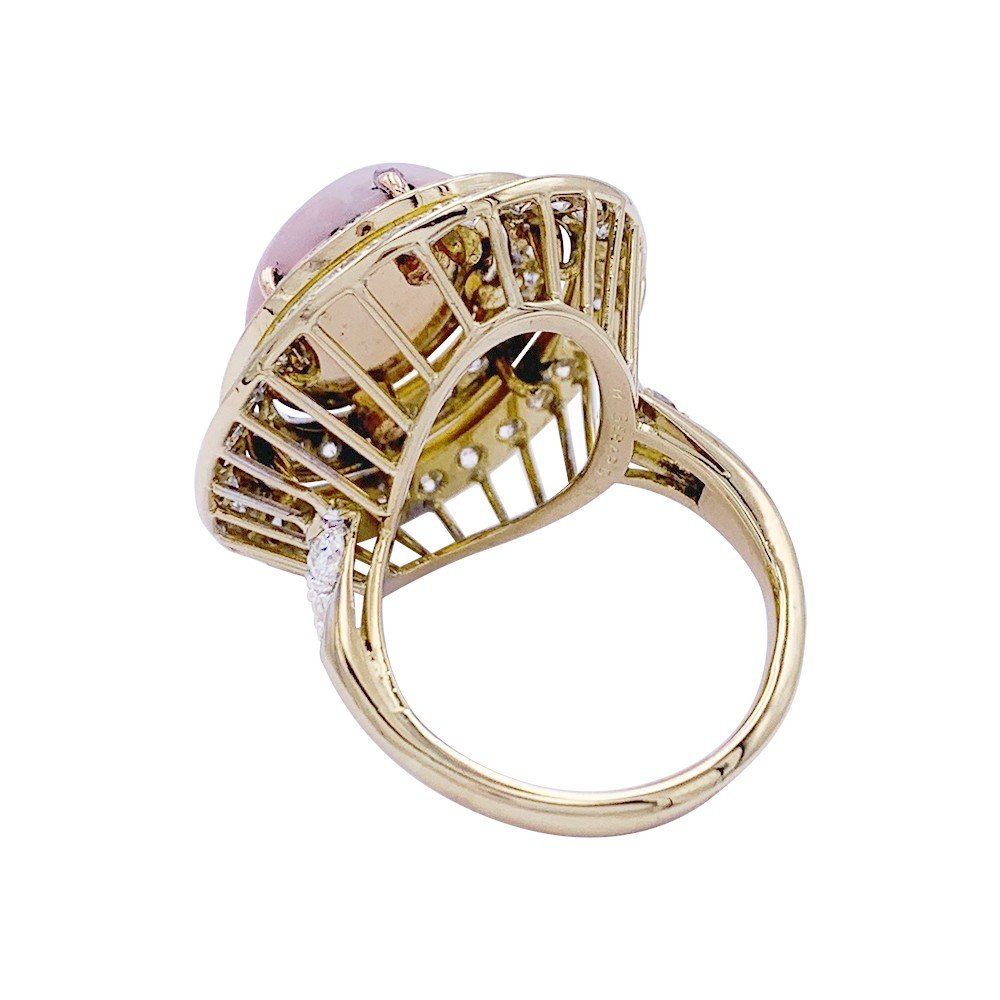 Proantic: Ring Signed From M.gérard Set With Coral And Diamonds.