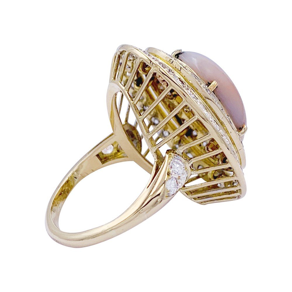 Proantic: Ring Signed From M.gérard Set With Coral And Diamonds.