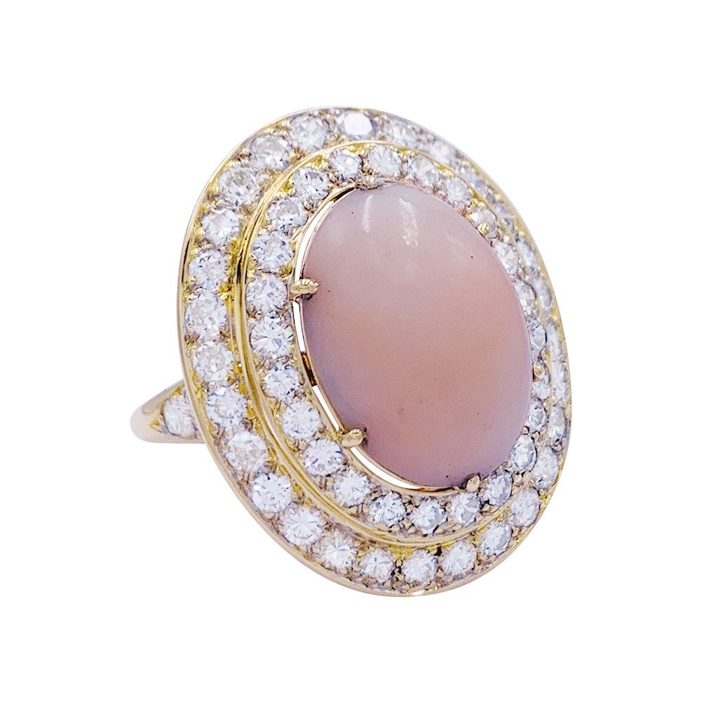 Proantic: Ring Signed From M.gérard Set With Coral And Diamonds.