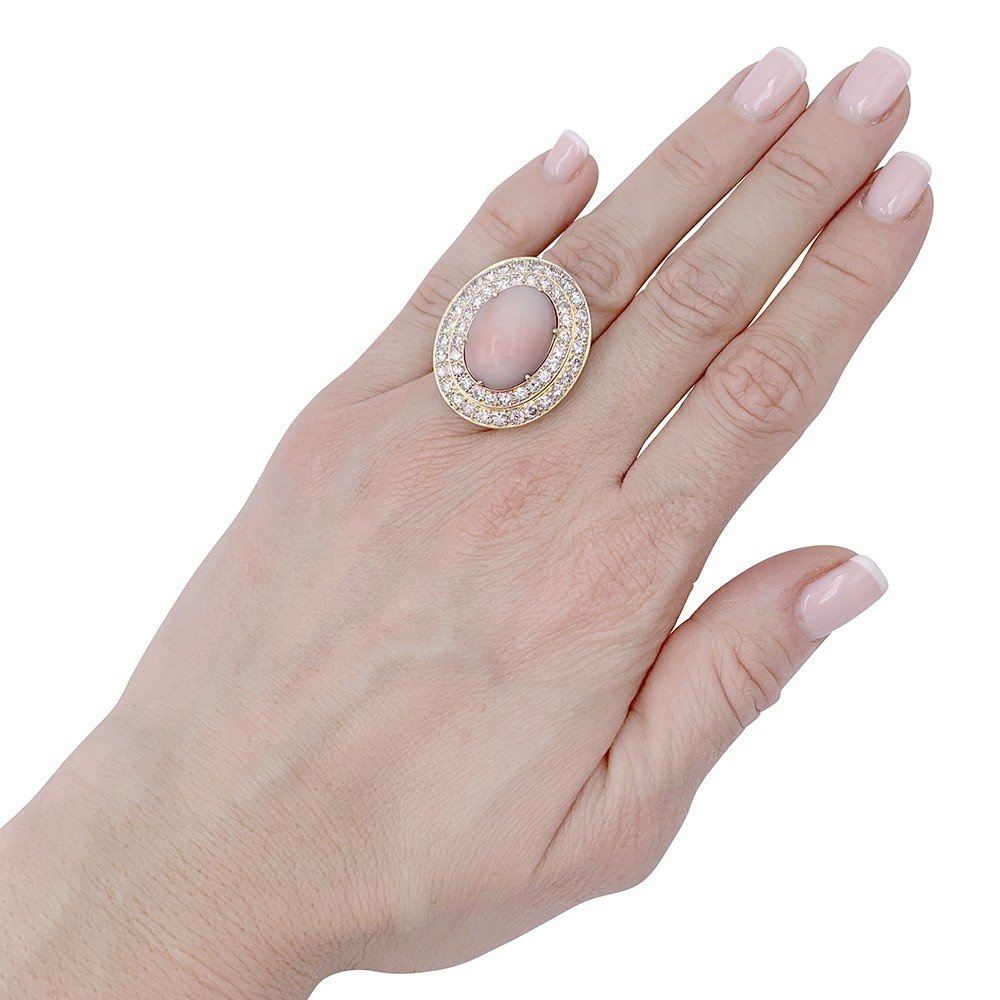 Proantic: Ring Signed From M.gérard Set With Coral And Diamonds.