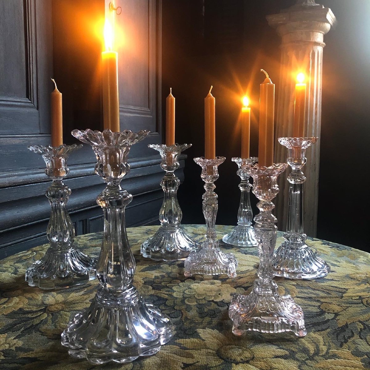 Proantic: 3 Crystal Candlesticks Late Nineteenth