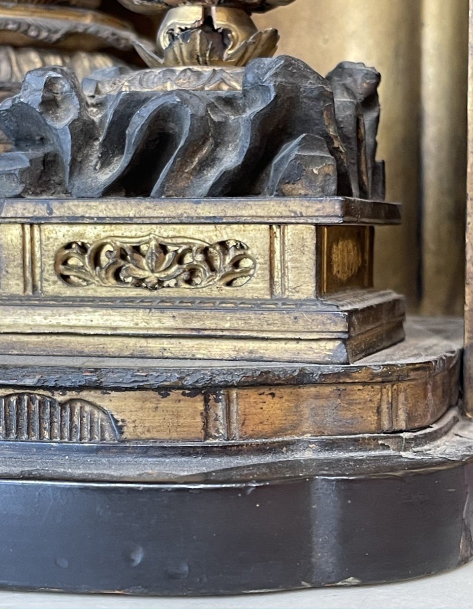 Proantic: Butsudan -- Amitaba Buddha And Two Deities -- Japan Edo Peri