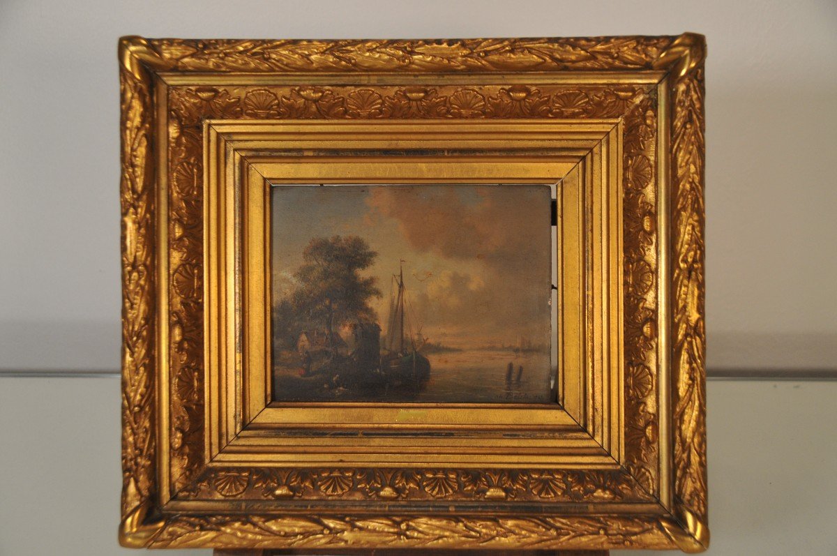 Proantic: Paysage Fluvial Animé Signé Charles Boucher 1849.