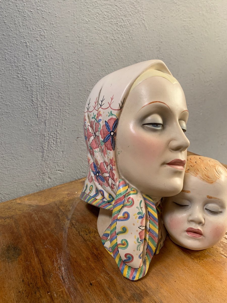 Proantic: Ceramic Sculpture Depicting Madonna With Child Ronzan