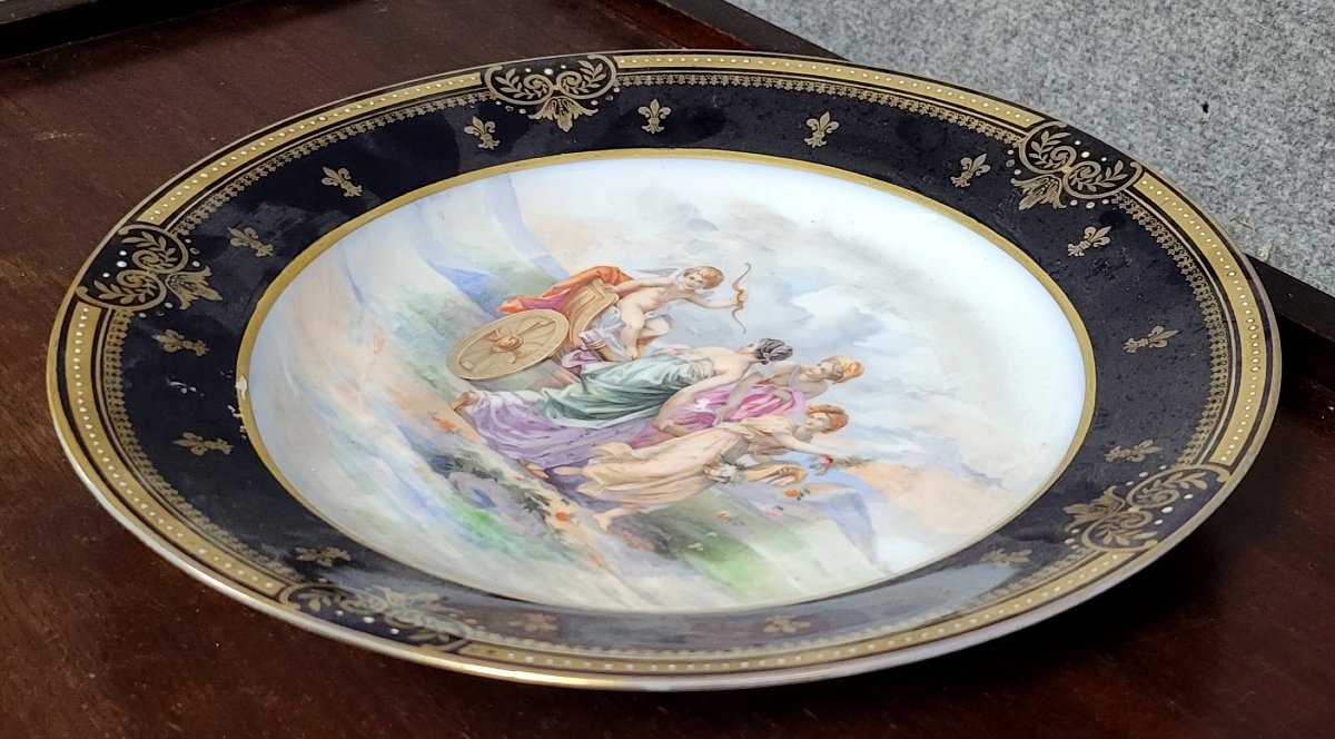 Proantic: Royal Vienna: Large Porcelain Platter With Hand-painted Deco