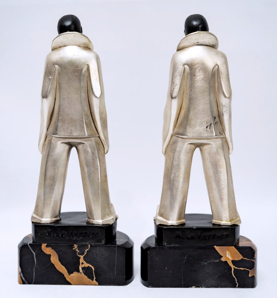 Proantic: Pair Of Bookends - Silver Bronze - Pierrots - Max Le Verrier