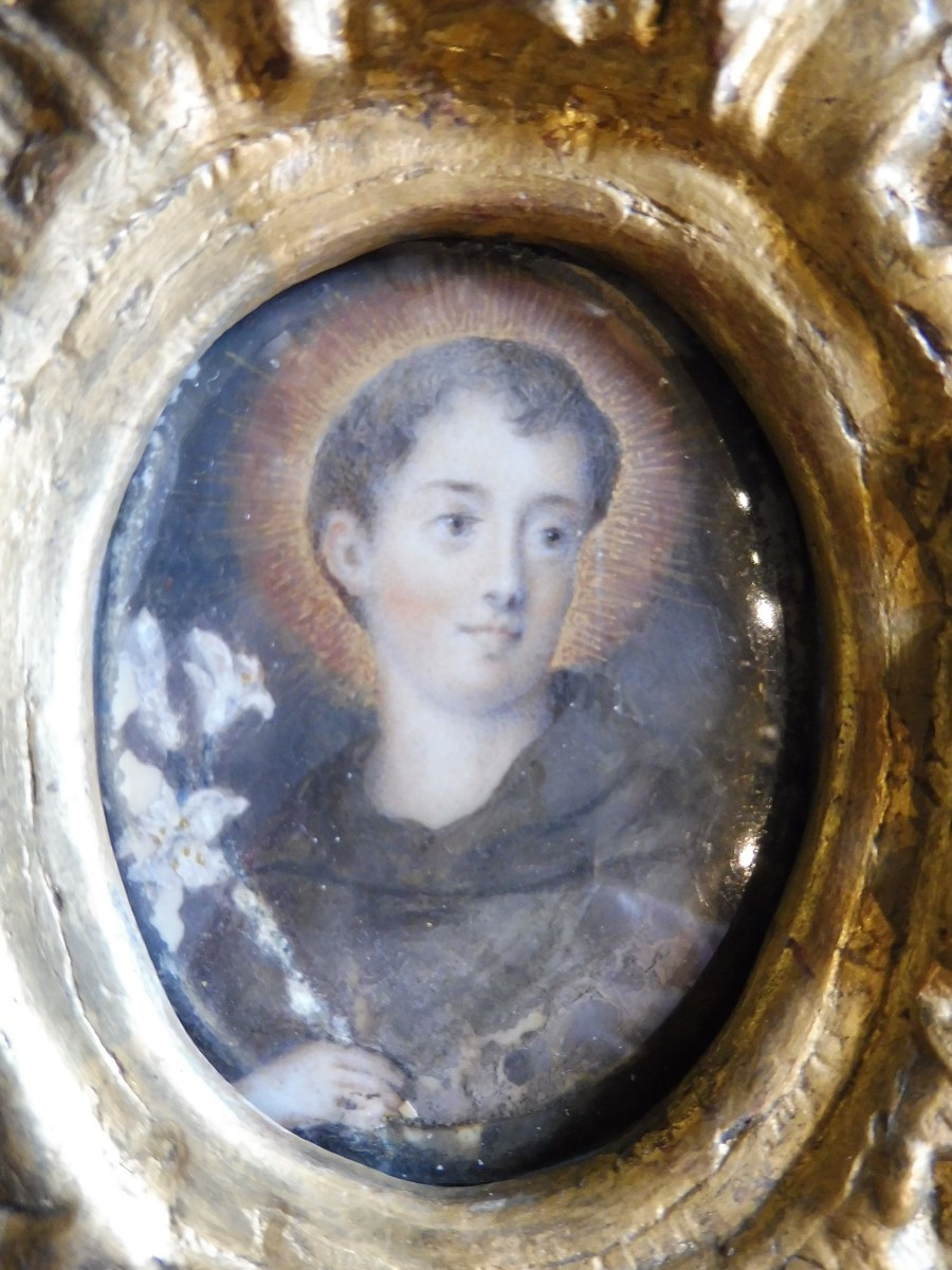 Proantic: Miniature On Ivory "saint Joseph" In A Louis XIV Giltwood Fr