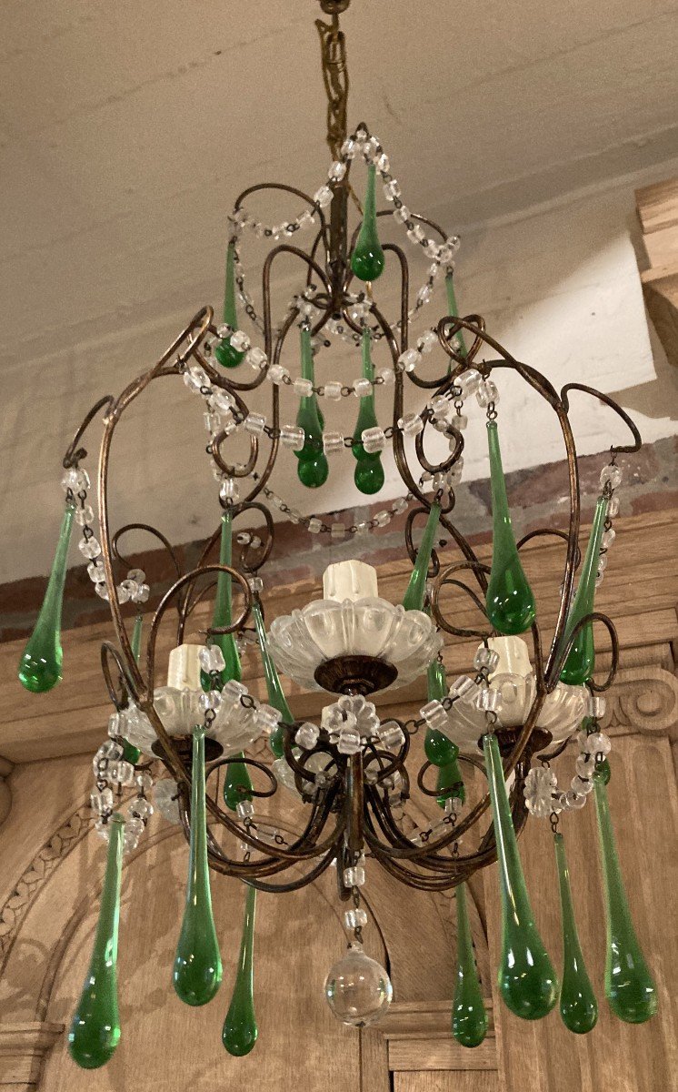 Proantic Lustre Pampilles En Forme De Goutte Verte Proantic Lustre Pampilles En Forme De Goutte Verte