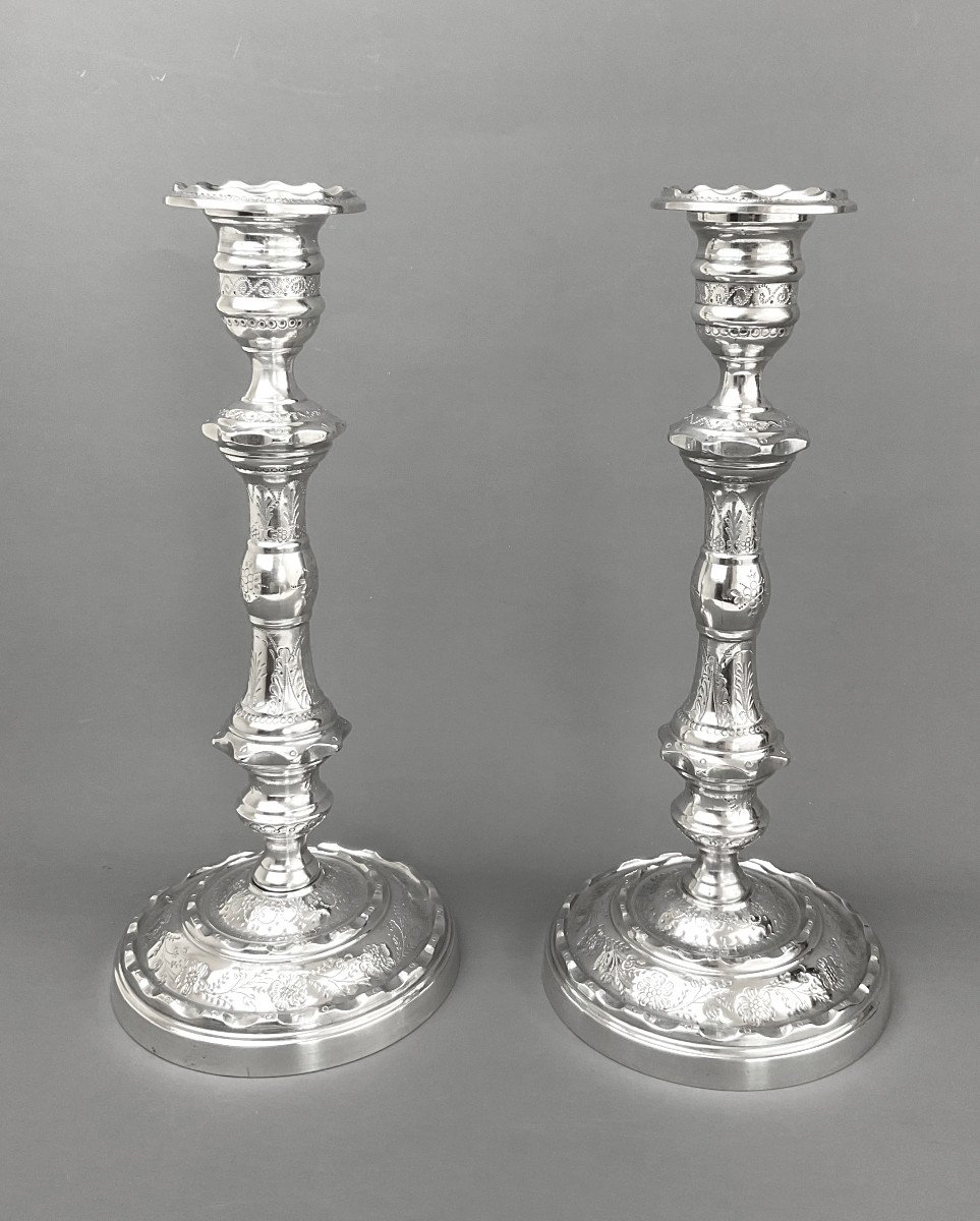 Proantic: Pair Of Louis XIV Candlesticks In Silver Bronze 18th Century