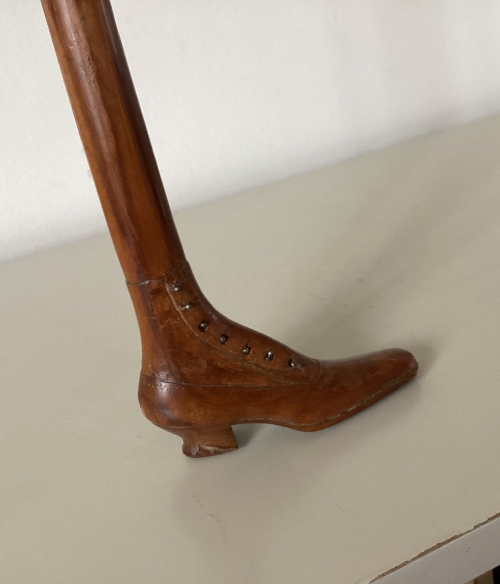 Proantic: Wooden Boot Cane Late XIX Century
