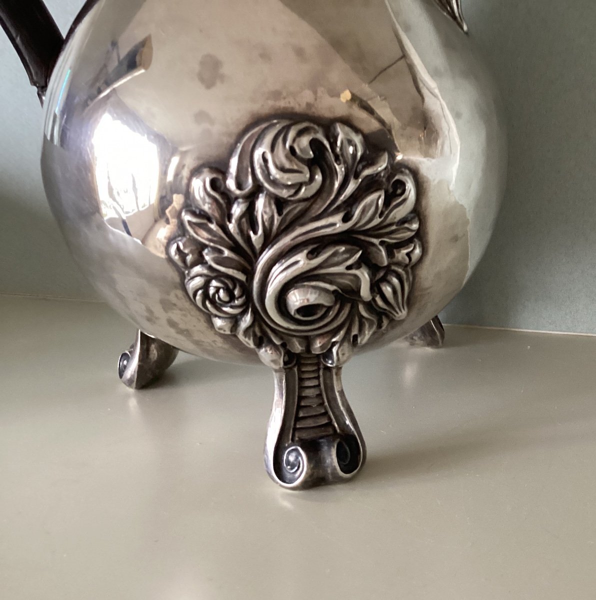 Proantic: Tripod Coffee Maker Sterling Silver Xlx Century