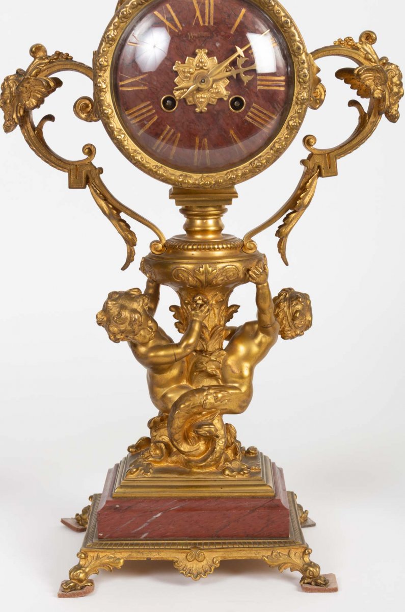 Proantic: Clock Set, Napoleon III Style, XIXth Century