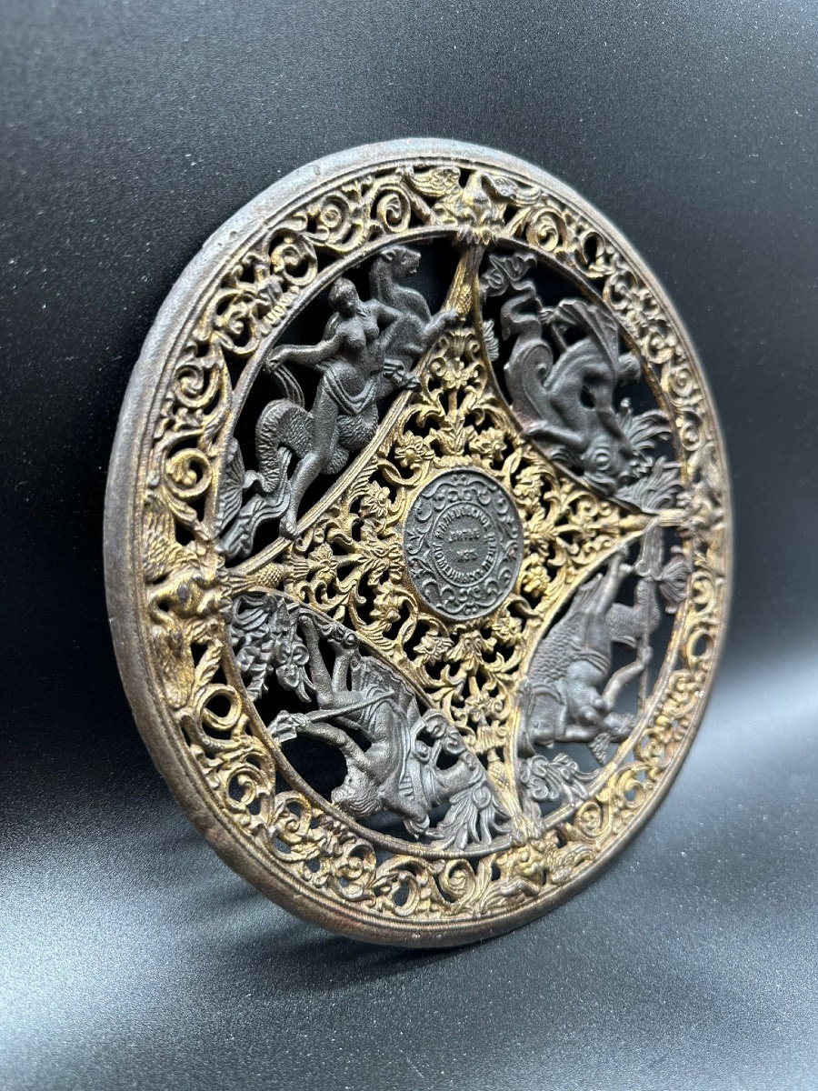 Proantic: Russian Cast Iron Painted Pierced Plate, 19th Century