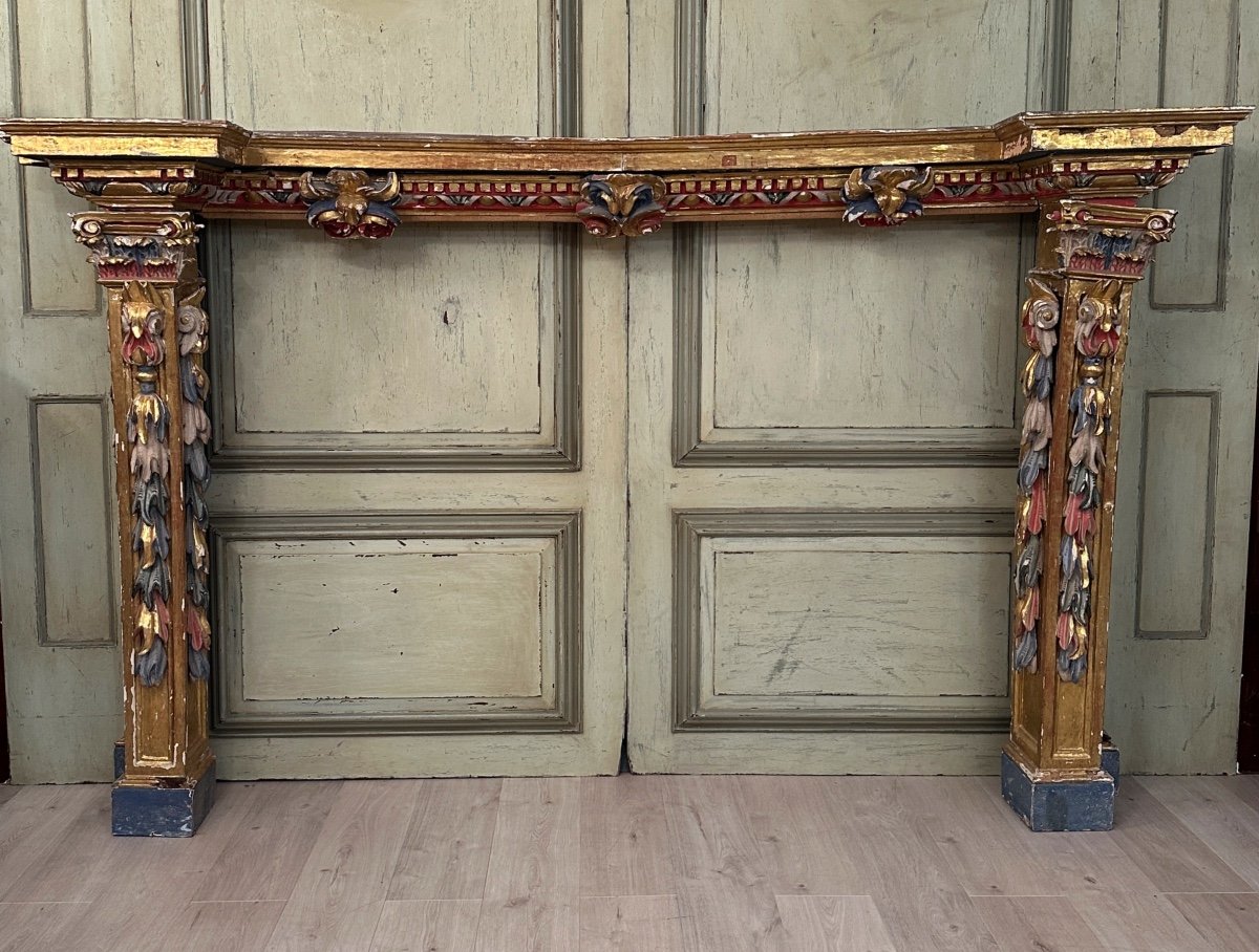 Proantic: 18th Century Gilded And Carved Wood Fireplace Mantel