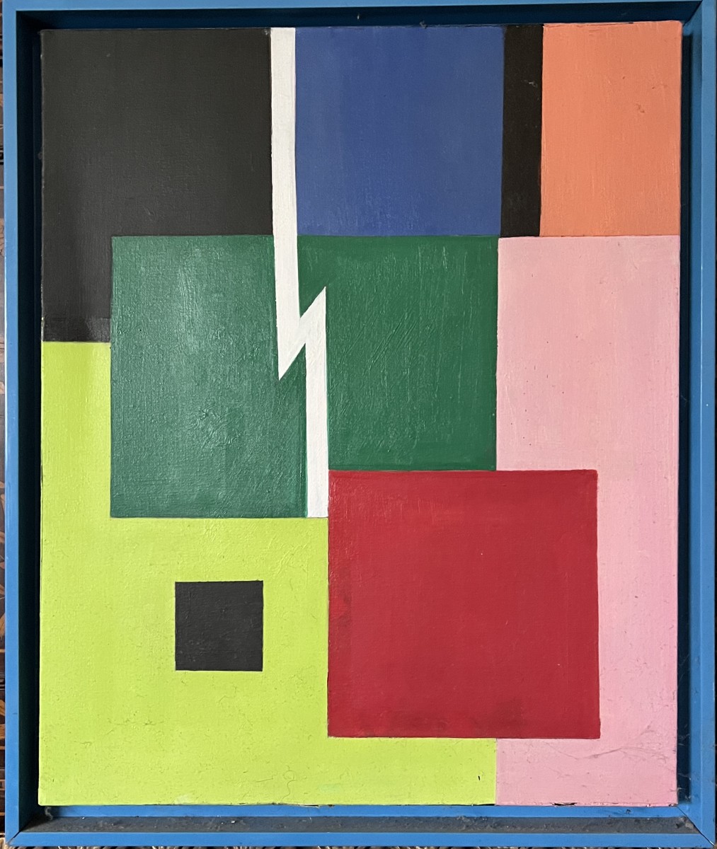 Proantic: Tableau dans le style geométrique abstrait signé Raymond Ve