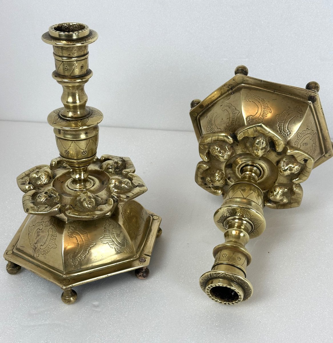 Proantic: A Holy Roman Empire Pair Of Bronze Candlesticks, Early 17th