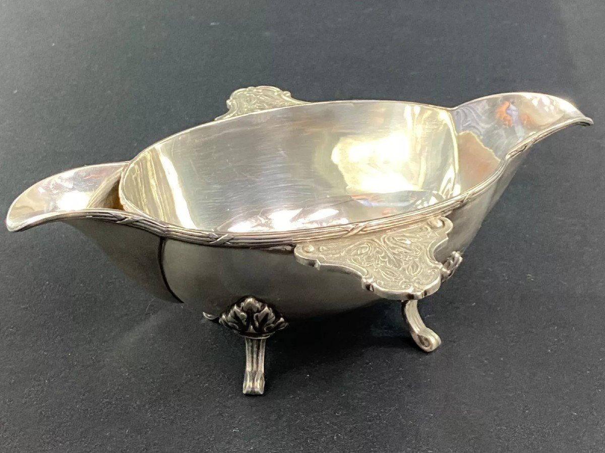 Proantic: Louis XIV Style Silver Plated Metal Sauce Boat With Ears
