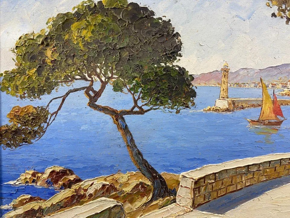 Proantic: Tableau Signé Xavier Sager 1881-1969 Route De Nice Vue Sur