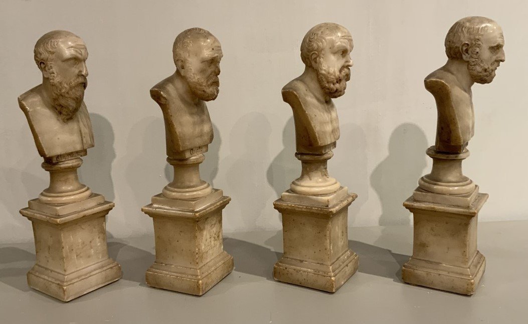 Proantic: 4 Alabaster Busts Of Philosophers, Ca 1840-1860