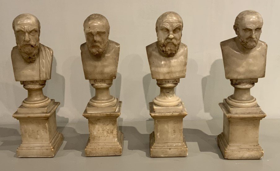Proantic: 4 Alabaster Busts Of Philosophers, Ca 1840-1860
