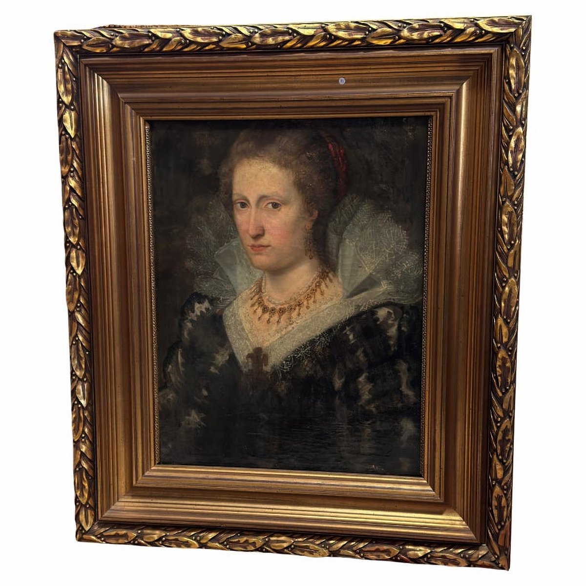 Proantic: Portrait Of A Noblewoman, Spanish Or Flemish School, Oil On