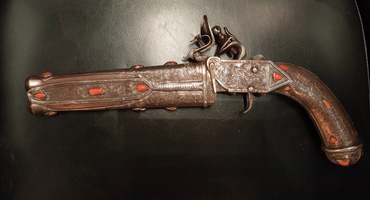 Proantic: Beautiful Flintlock Pistol, Algeria Or Morocco. 19th Century