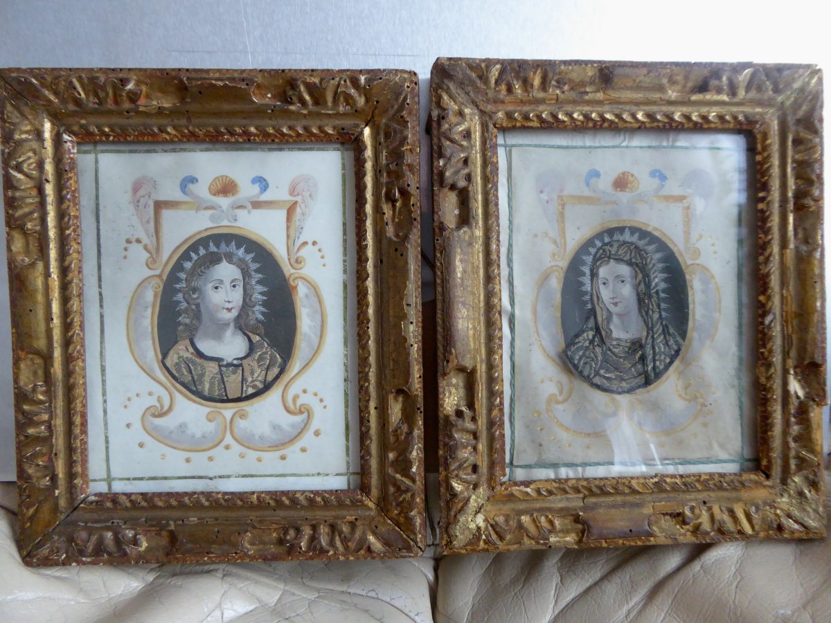 Proantic: A Pair, Framed Religious Portraits, 17th Century Period.
