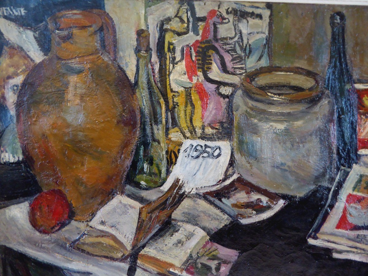 Proantic: Large Still Life Of Workshop, Dated 1950