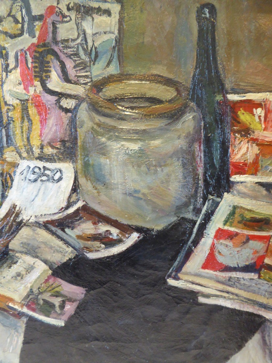 Proantic: Large Still Life Of Workshop, Dated 1950