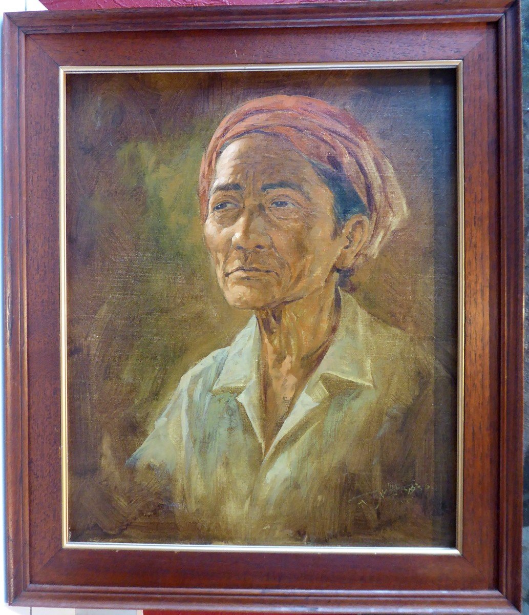Proantic: Portrait Of An Asian Villager, Dated 1950.