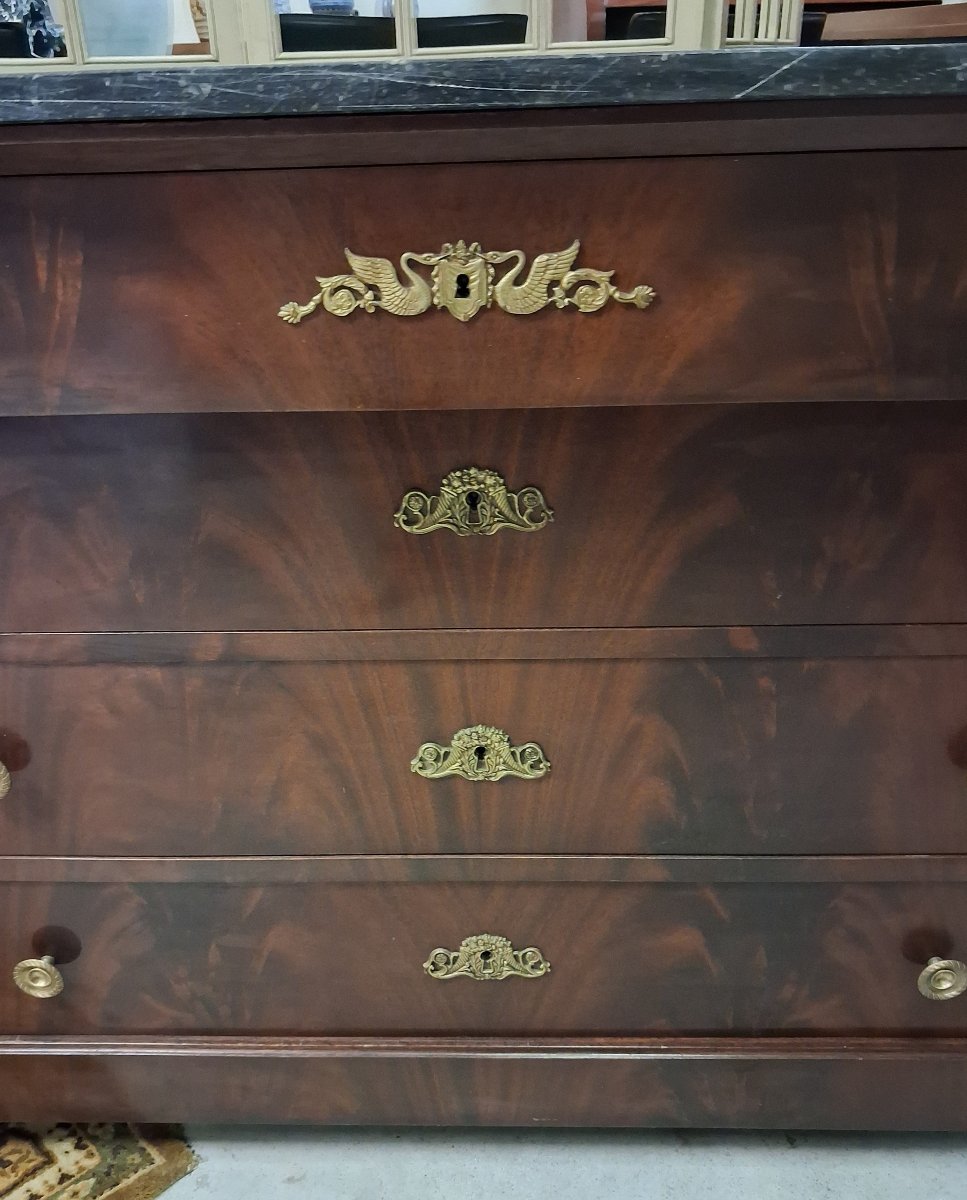 Proantic: Empire-style Chest Of Drawers With Swan-neck Legs