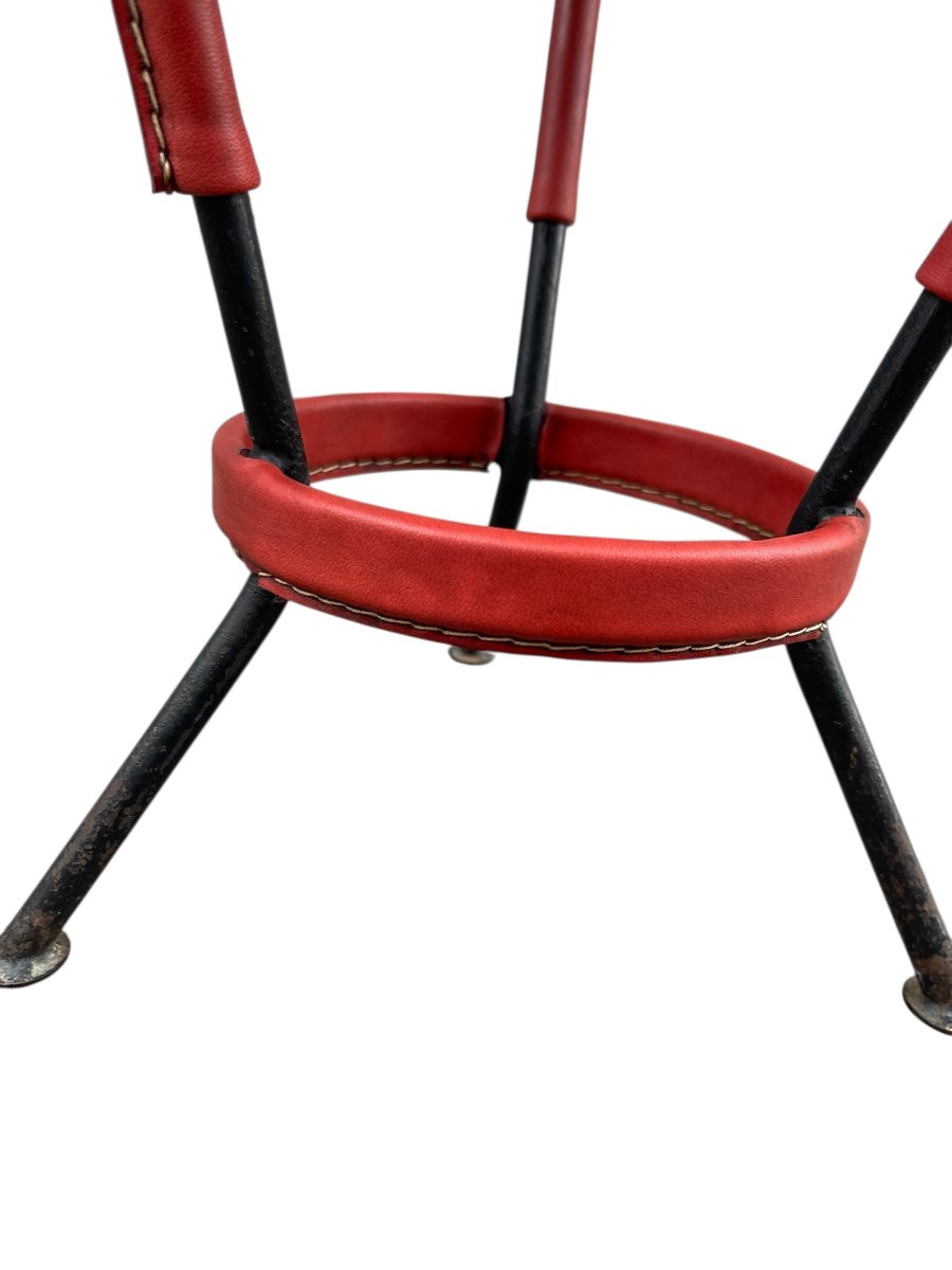 Proantic: Small Side Table Covered In Red Leather By Jacques Adnet