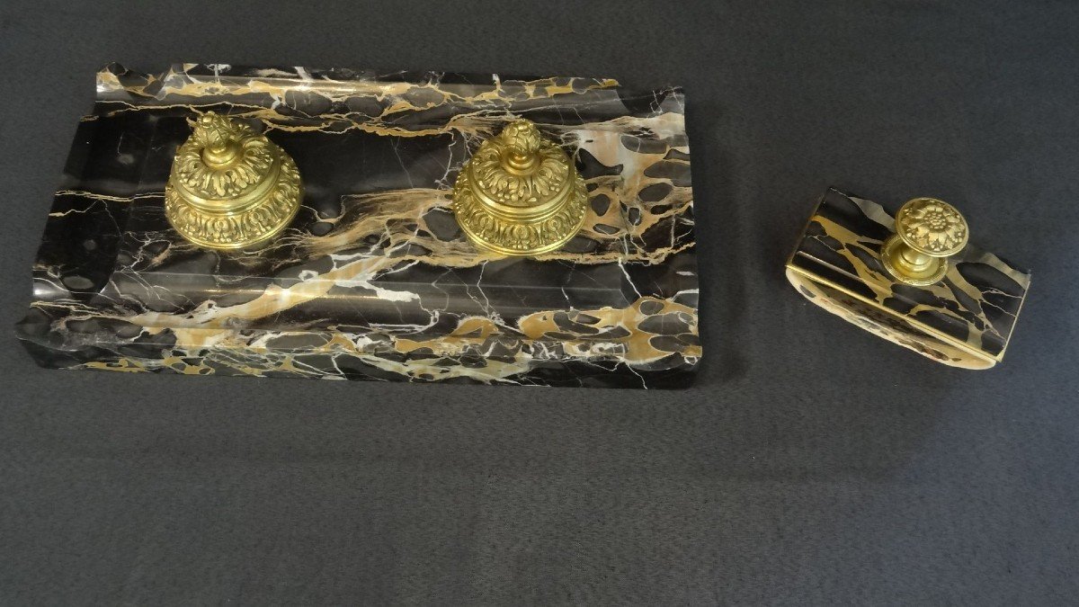 Proantic: Portor Marble Ink Tray And Its Blotter Pad, Napoleon III, 42