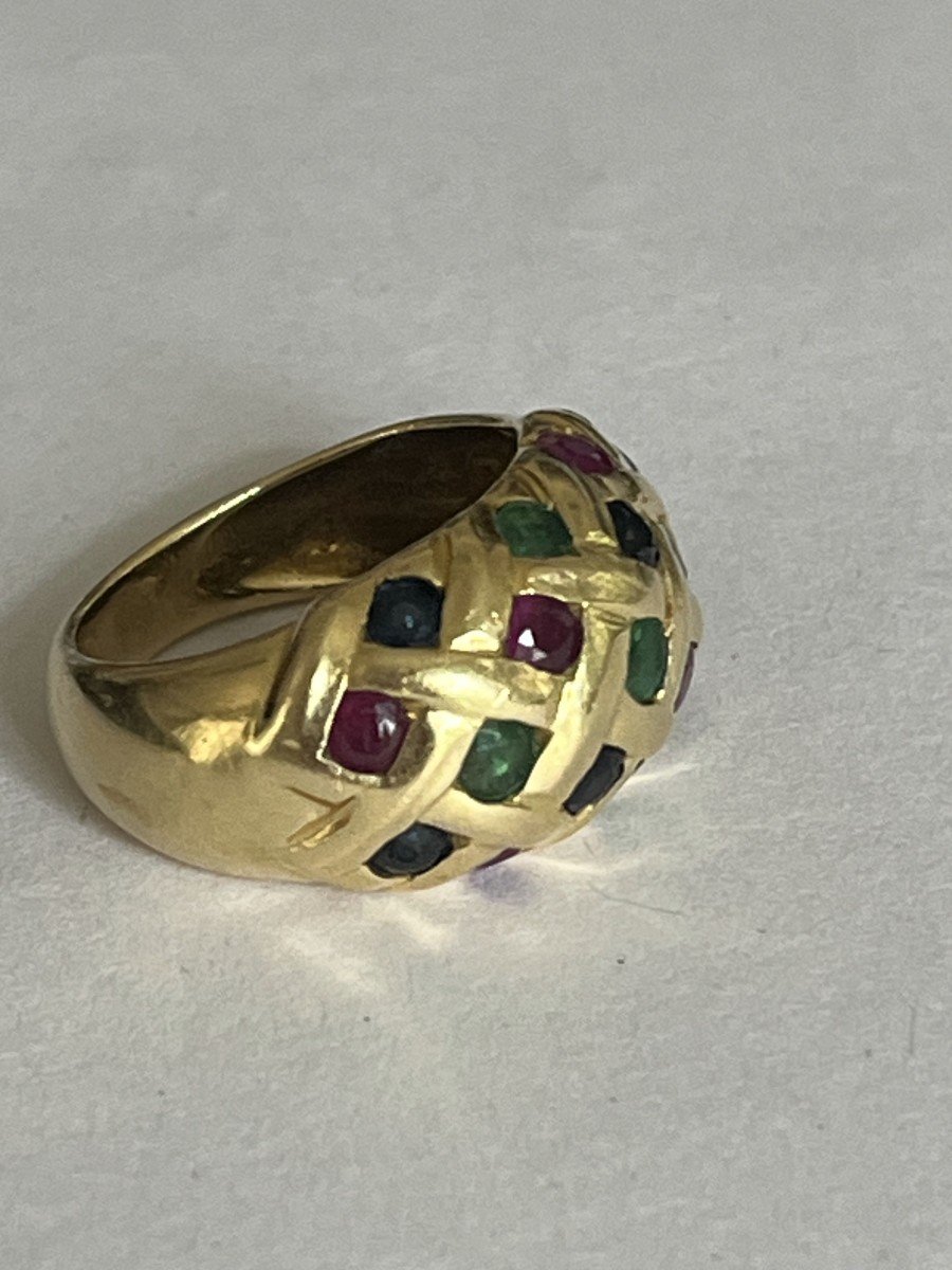 Proantic: 5849- Yellow Gold Emerald Ruby Sapphires Bangle Ring