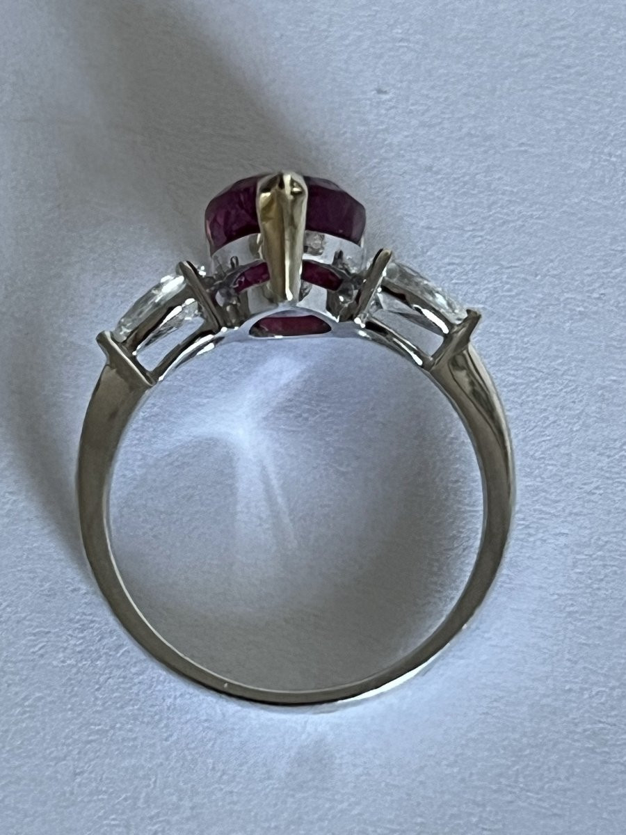 Proantic: 7290 - White Gold Ring With Tourmaline, Rubellite, And Diamo