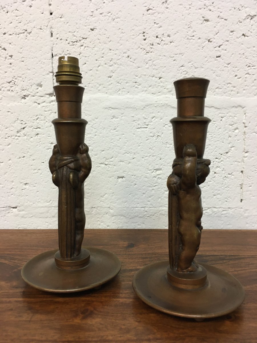 Proantic: Pair Of Bronze Lamp