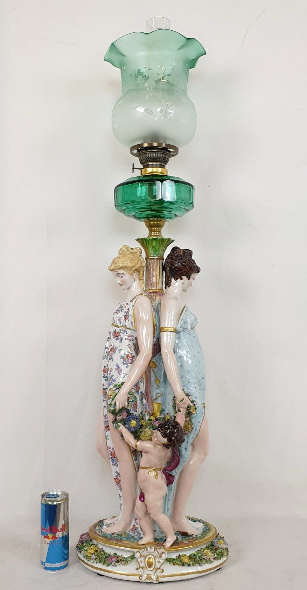 Porcelain Figural Lamp Oil 106 Cm France