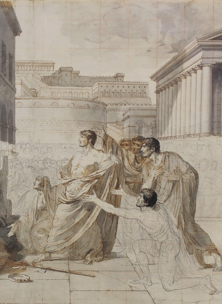 Proantic: Jean François Peyron 1744-1814 Around, Brutus Condemning Hi