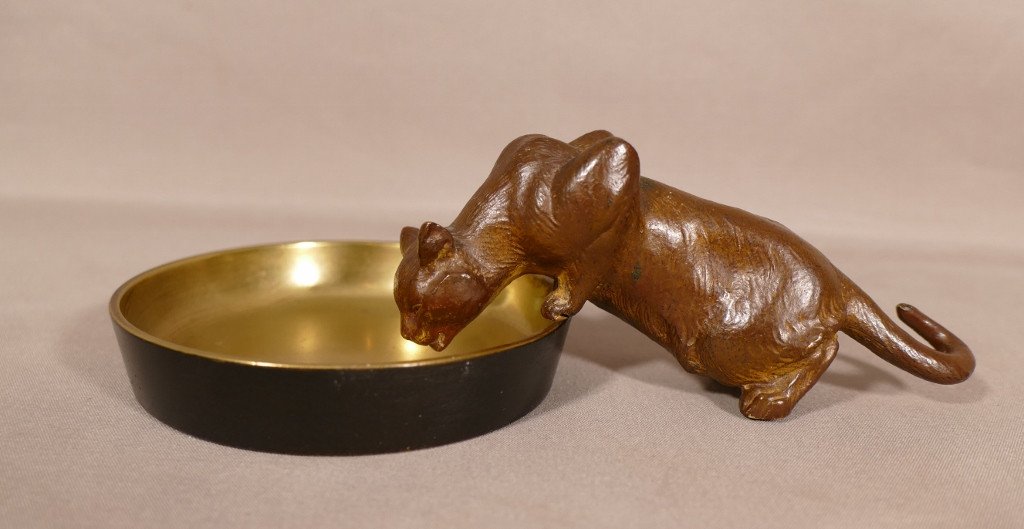 Chat à l'écuelle, Louis Riché , Bronze Début XX ème Le Magazine de Proantic